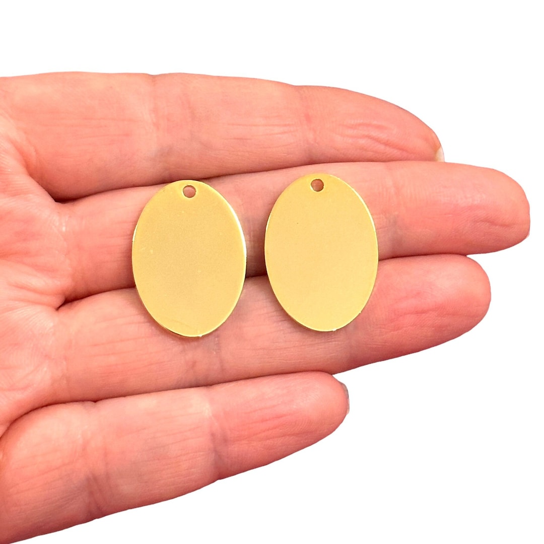 24kt Gold Plated 24x17mm Oval Tag Charms, Gold Oval Tag Charms, 2 Pcs ...