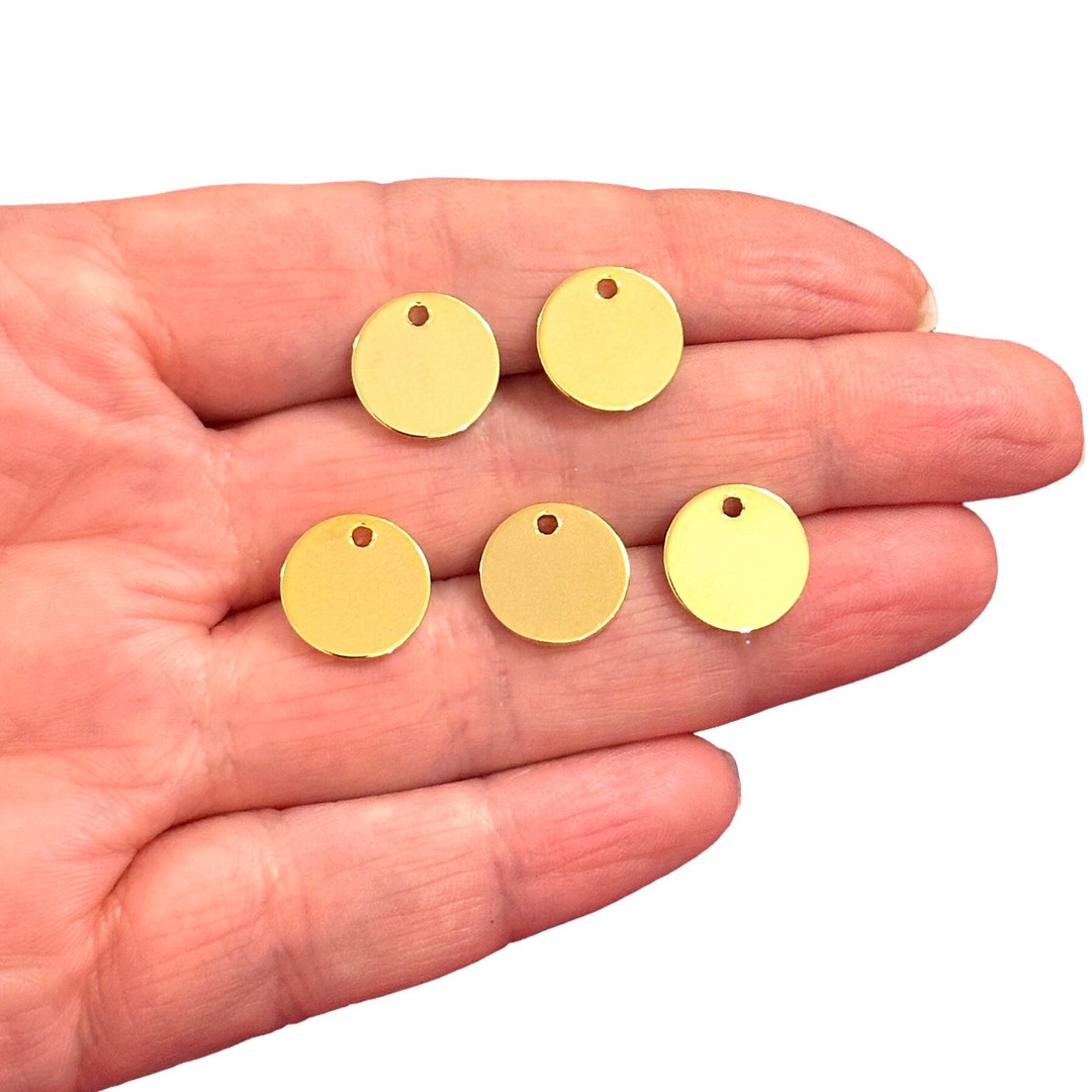 24kt Gold Plated 12mm Round Tag Charms, Gold Round Tag Charms, 5 Pcs in ...