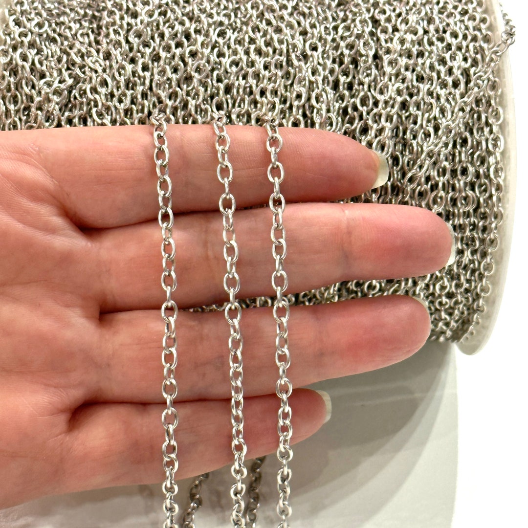 Antique Silver Plated Rolo Chain, 3x4mm Open Link Rolo Chains, Silver ...