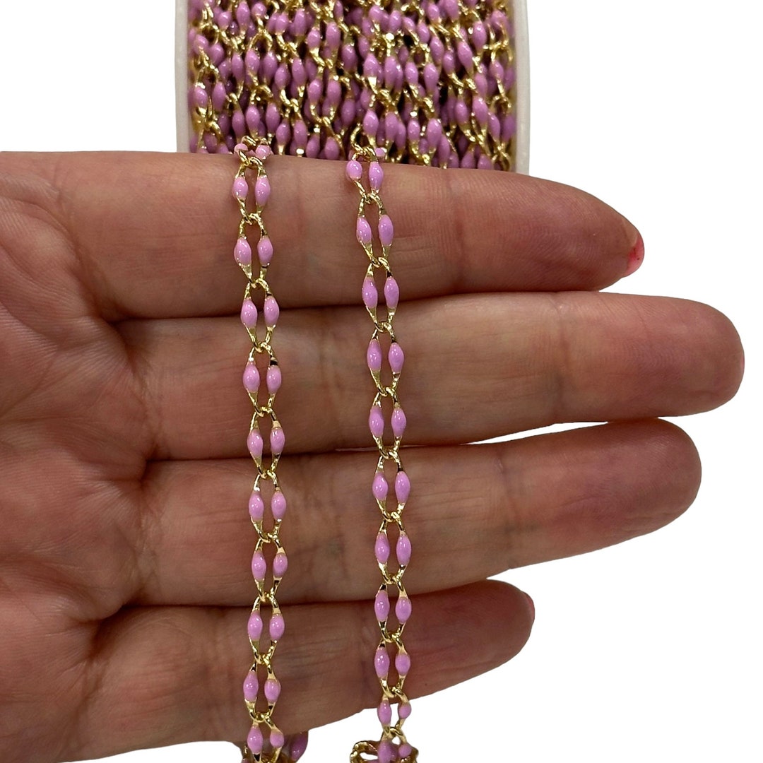 Lilac Enamelled Gourmet Chain, 24kt Gold Plated Gourmet Chain, - Etsy