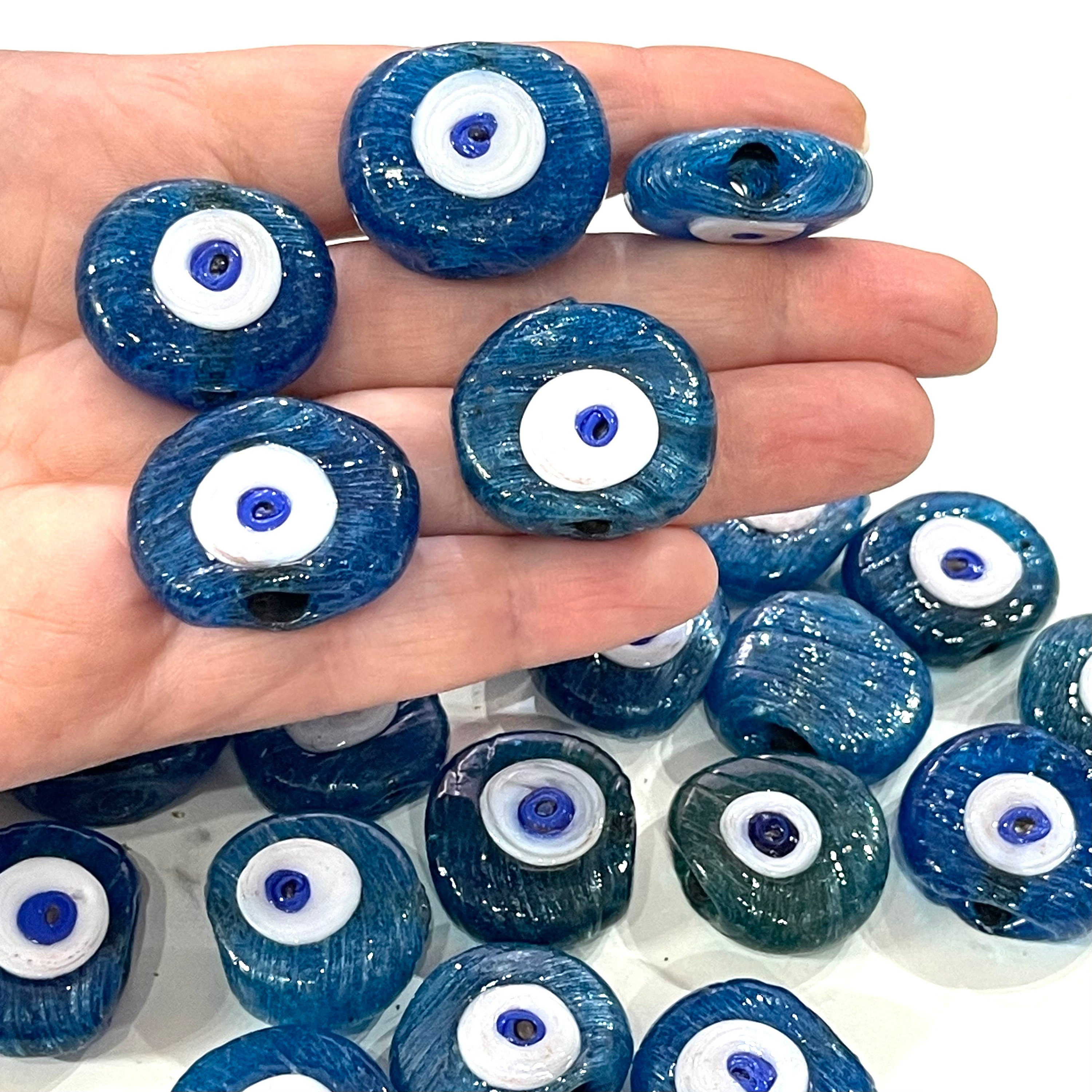 Traditional Turkish Artisan Handmade Glass Teal Blue Evil Eye Beads ...