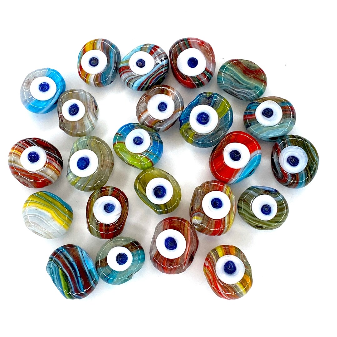 Traditional Turkish Artisan Handmade Glass Evil Eye Beads, Large Hole ...