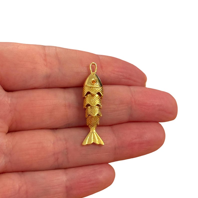 24K Gold Plated Articulated Gold Fish Pendant – 3D Moving Fish Charm, 5 ...