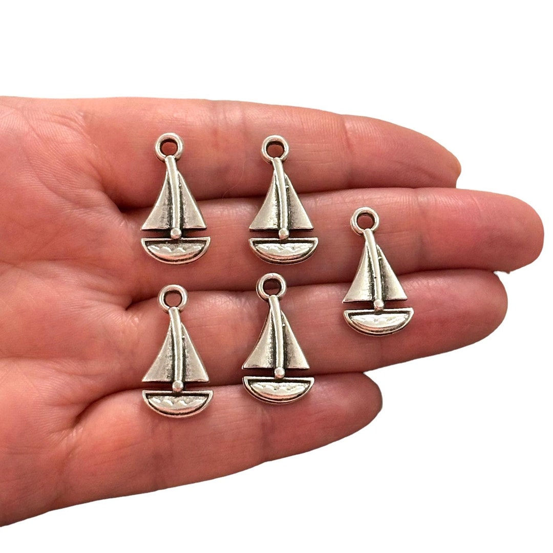 Antique Silver Plated Sailing Boat Charms, Silver Travel Charms, 5 Pcs ...
