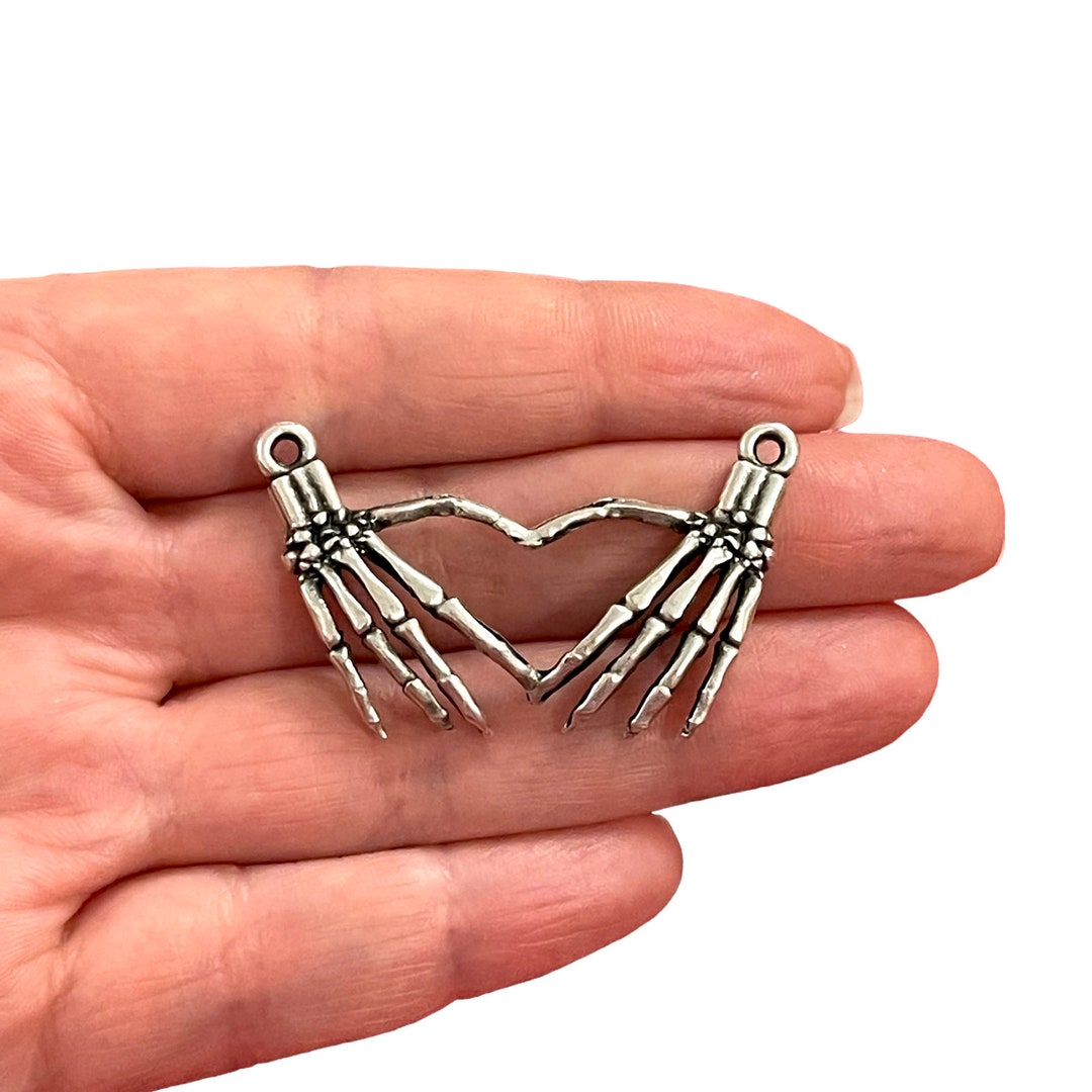 Antique Silver Plated Skeleton Hands Connector Charm - Etsy