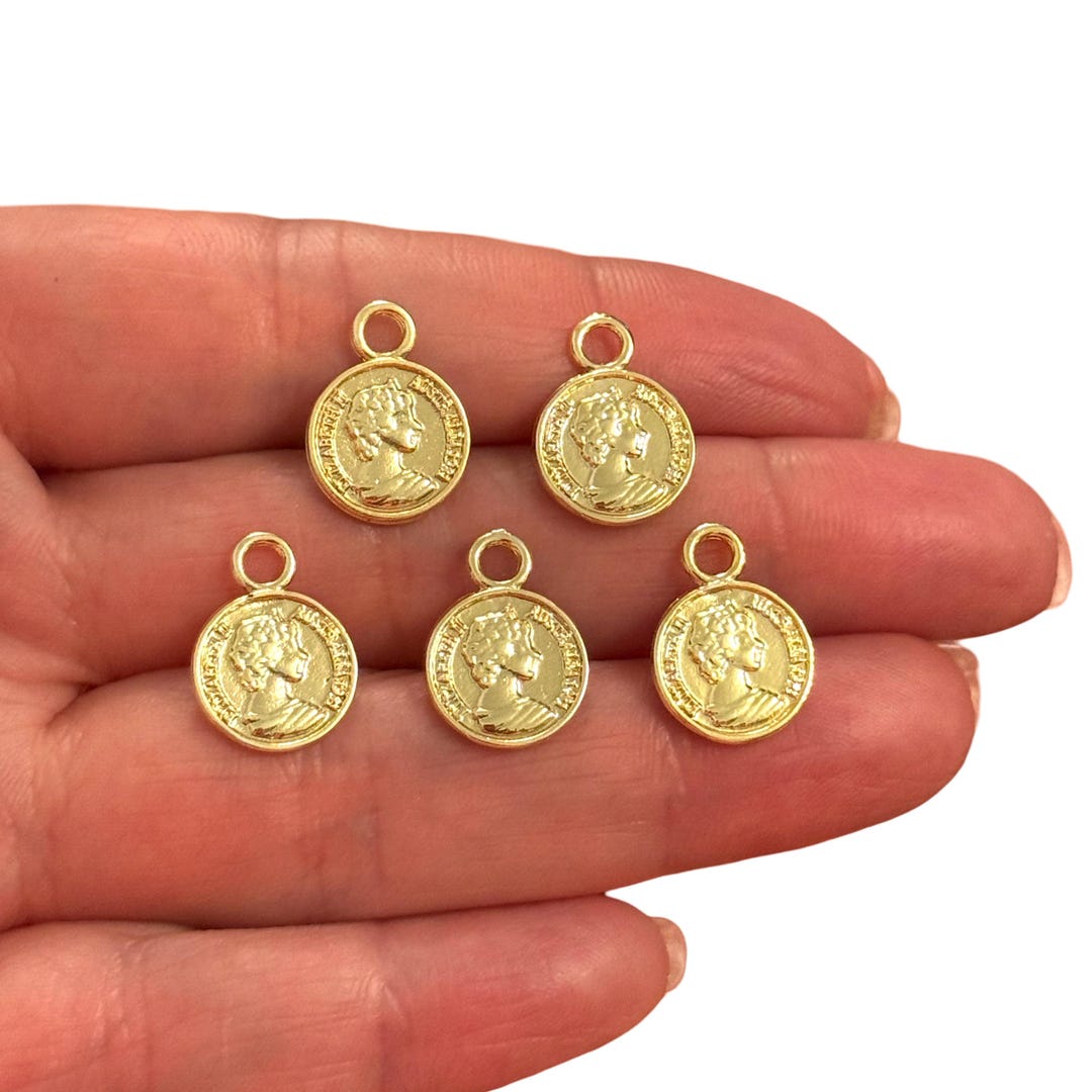 24kt Gold Plated Queen Elizabeth the Second Double Sided Coin Charms, 5 ...
