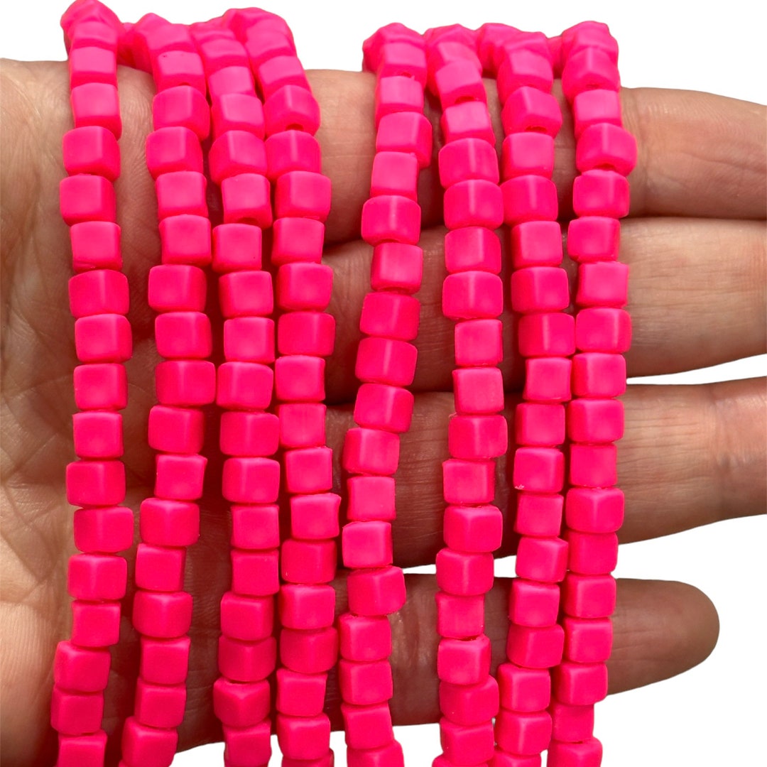 Neon Pink Polymer Clay Cube 4mm Beads, 4mm Polymer Clay Spacers - Etsy