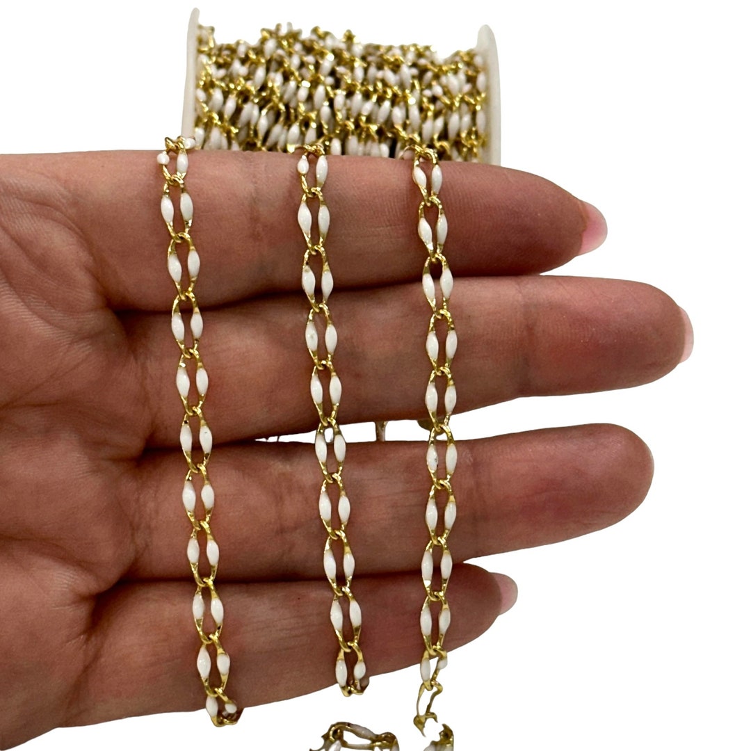 White Enamelled Gourmet Chain, 24kt Gold Plated Gourmet Chain - Etsy
