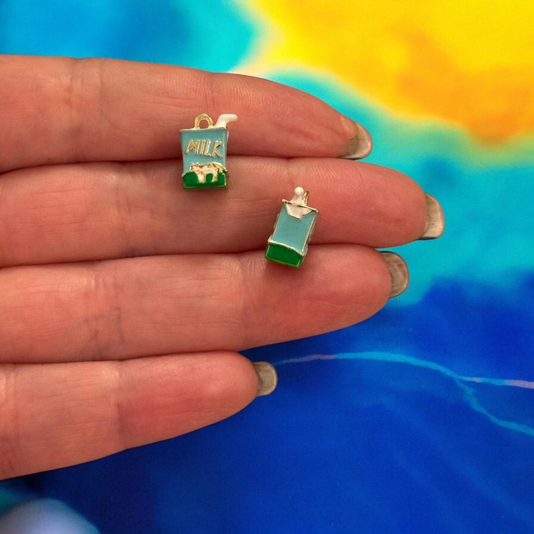 Milk Carton Charm – 3D Enamelled Brass Pendant | Cute Dairy Charm | 24K ...
