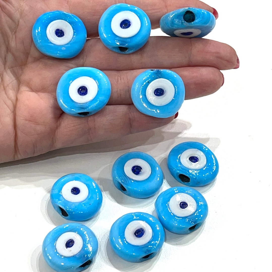 Traditional Turkish Artisan Handmade Glass Blue Evil Eye Beads, Large ...