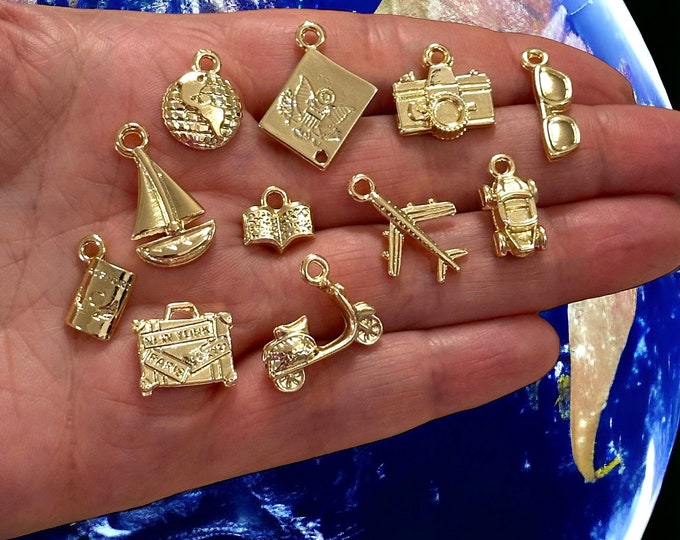 24kt Gold Plated Travel Charms Collection, 11 Charms in a Pack - Etsy