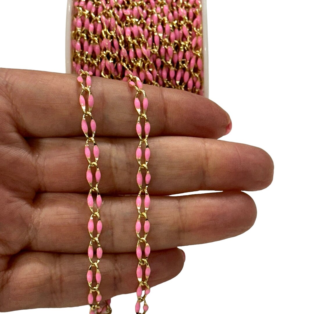 Pink Enamelled Gourmet Chain, 24kt Gold Plated Gourmet Chain - Etsy