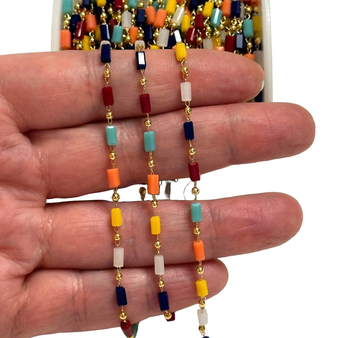 Cuboid Multicolor Crystal Rosary Chain, 24kt Gold Plated Rosary Chain ...