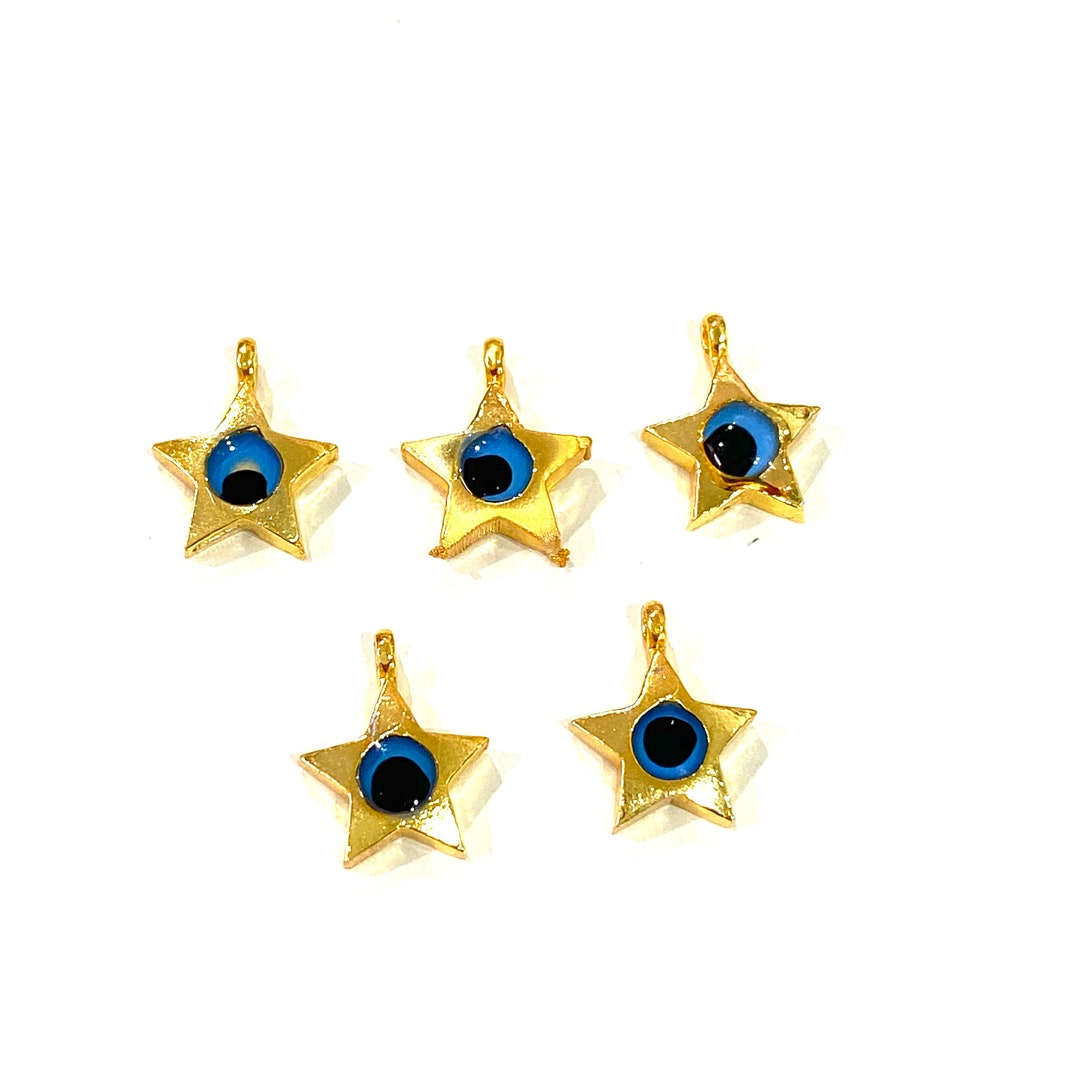 24kt Shiny Gold Plated Star Evil Eye Charms, 5 Pcs in a Pack - Etsy