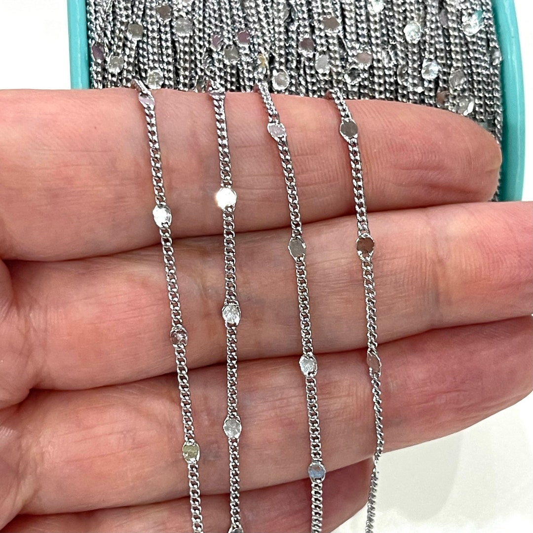 Rhodium Plated Brass 1.5mm Soldered Chain With 2.3mm Balls, 3.3 Feet, 1 ...