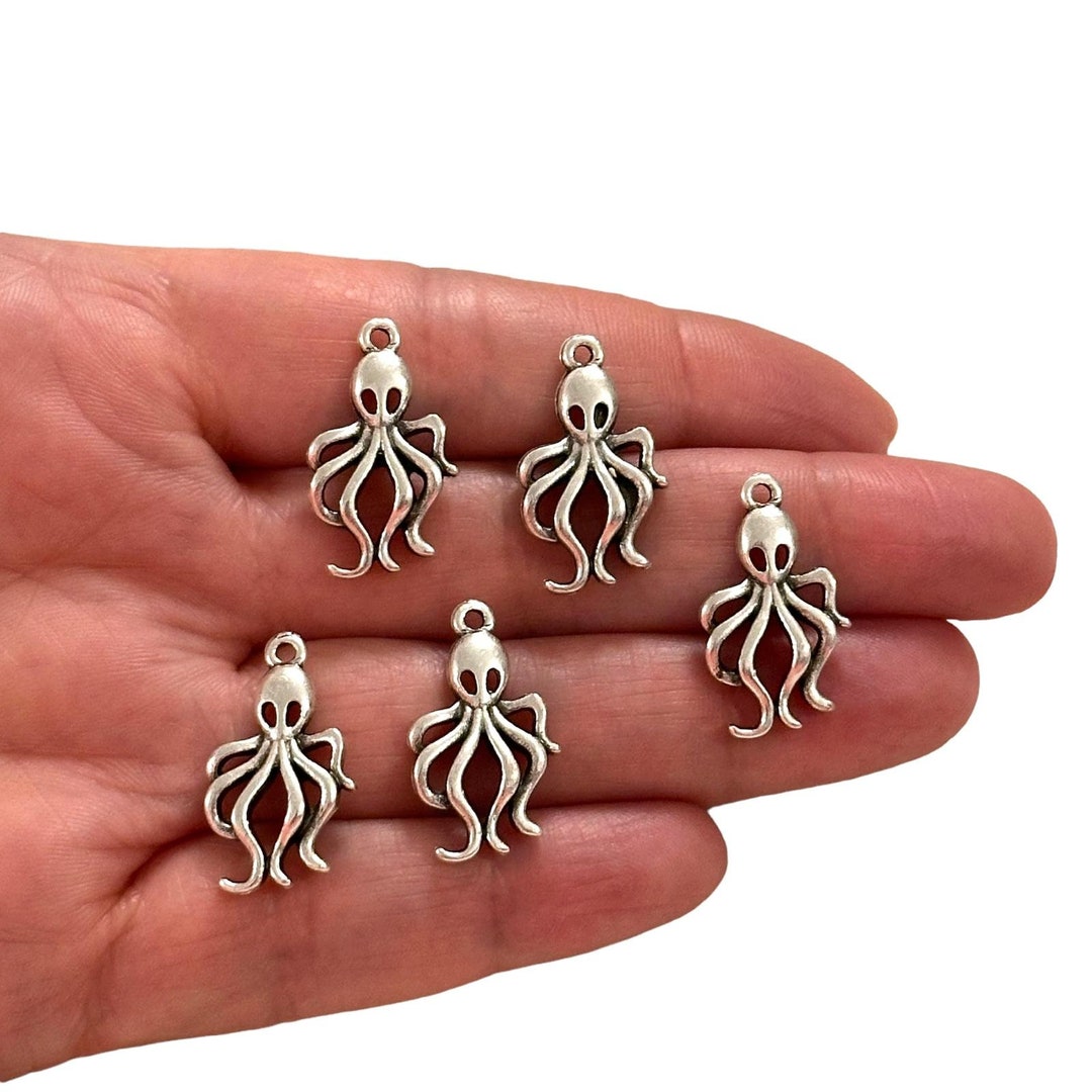 Antique Silver Plated Octopus Charms, Silver Under the Sea Charms, 5 ...