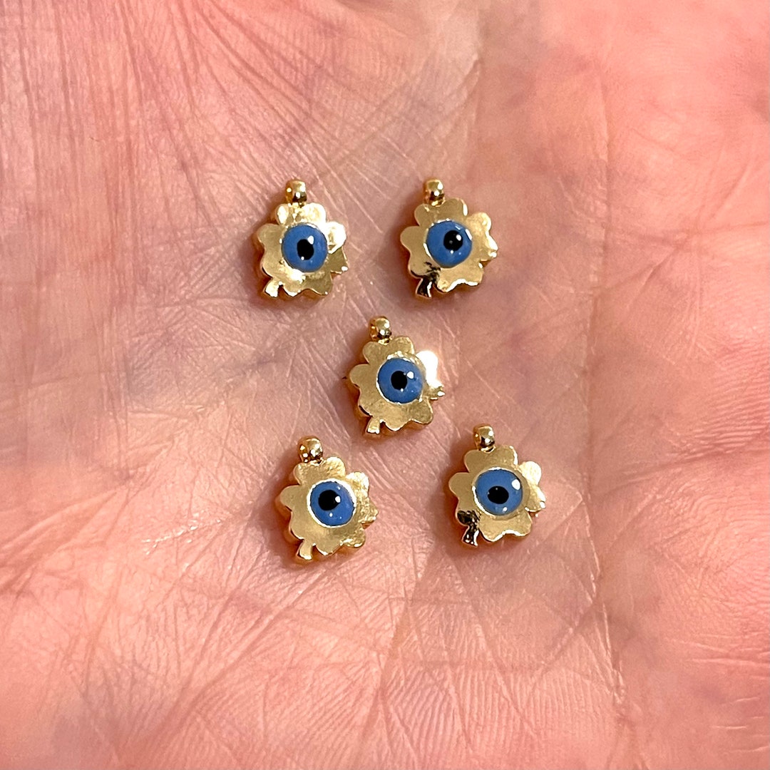 24kt Shiny Gold Plated Clover Evil Eye Charms, 5 Pcs in a Pack - Etsy