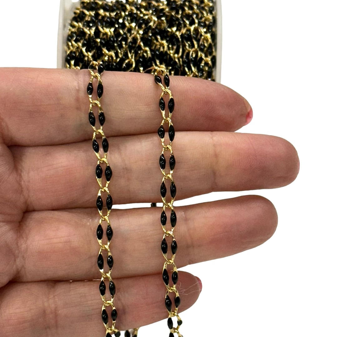 Black Enamelled Gourmet Chain, 24kt Gold Plated Gourmet Chain - Etsy
