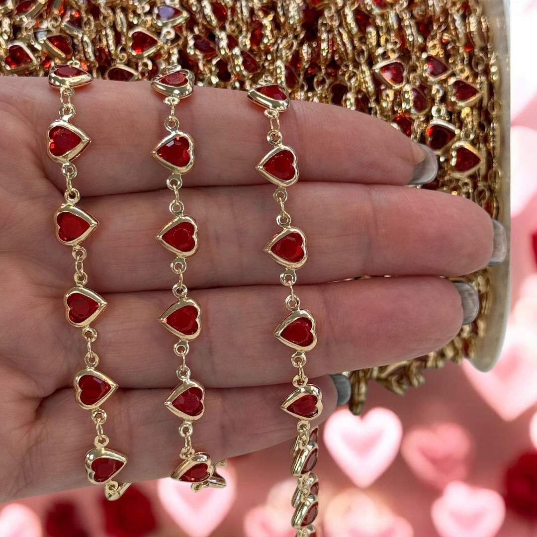24K Gold Plated CZ Red Heart Chain – Horizontal Link Design - Etsy