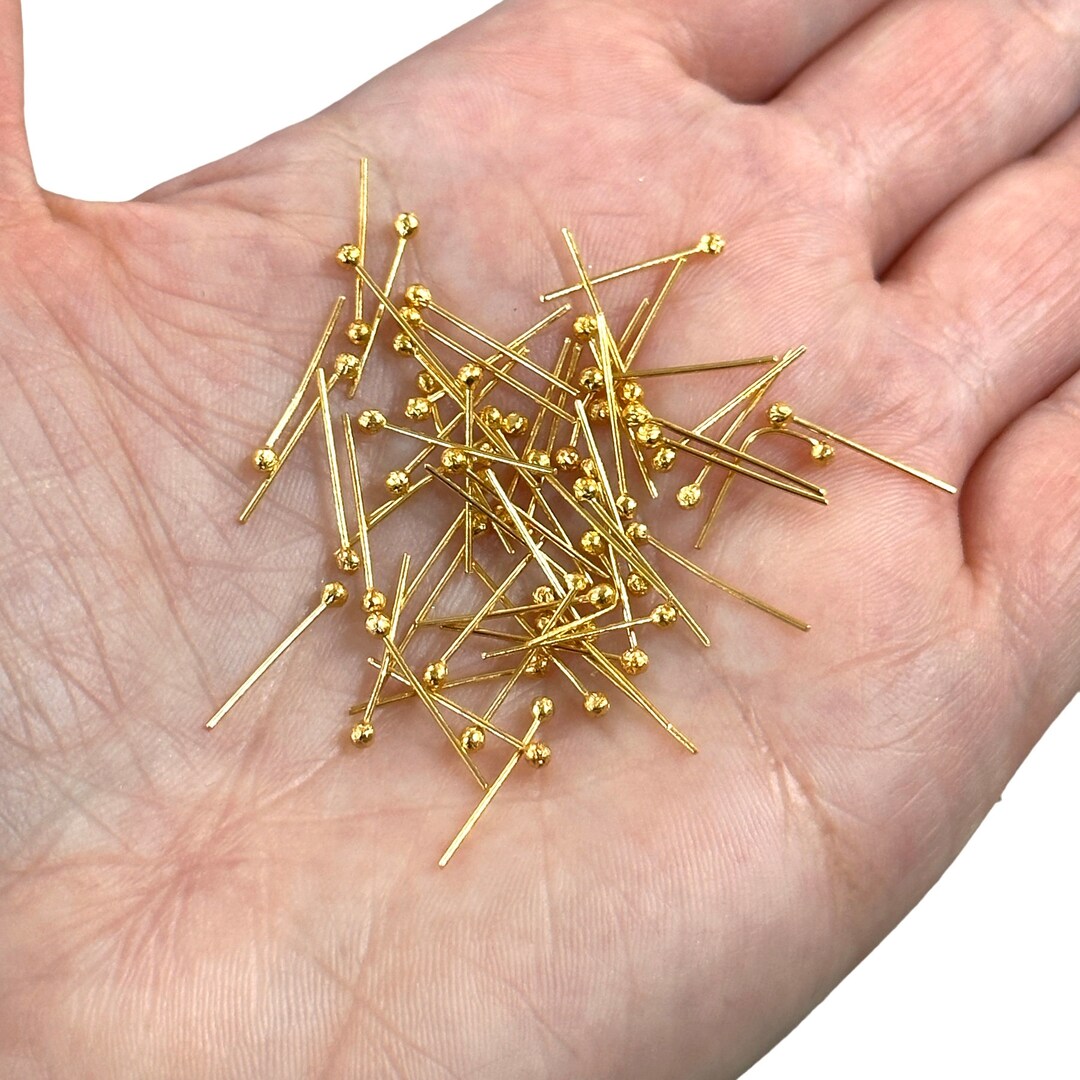 24kt Gold Plated Ballpoint Pins, Ball Headpins, 0.5mm by 15mm, 24kt ...