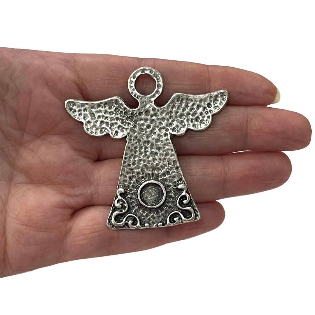 Silver Angel Pendant, Large Silver Angel Pendant, Hand Hammered Silver ...
