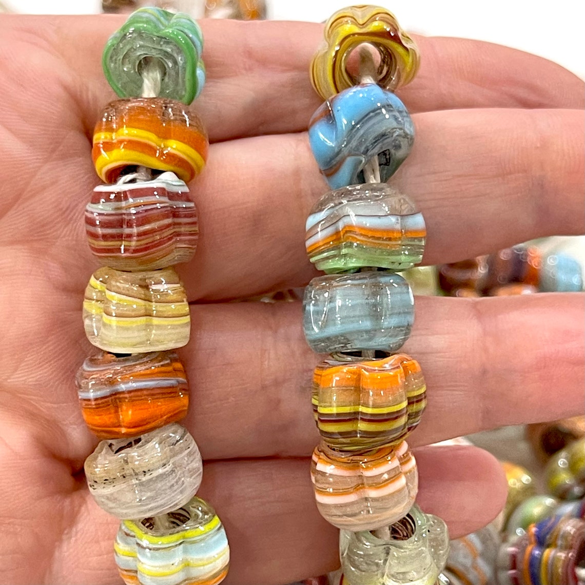 Traditional Turkish Artisan Handmade Pumpkin Glass Beads, Large Hole ...