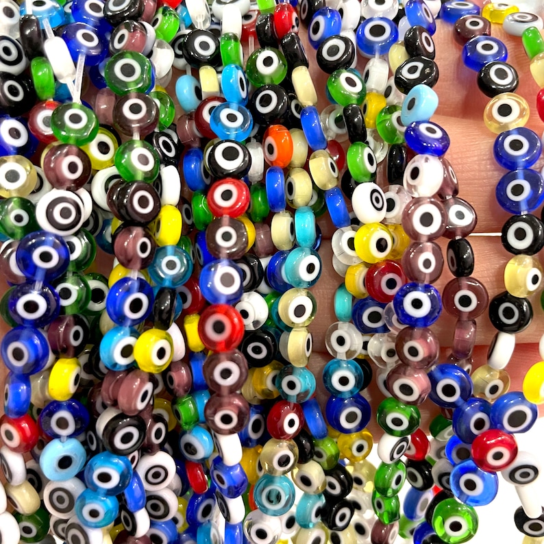Evil Eye Beads Strand of 65 Flat Round 6mm Glass Beads - Etsy
