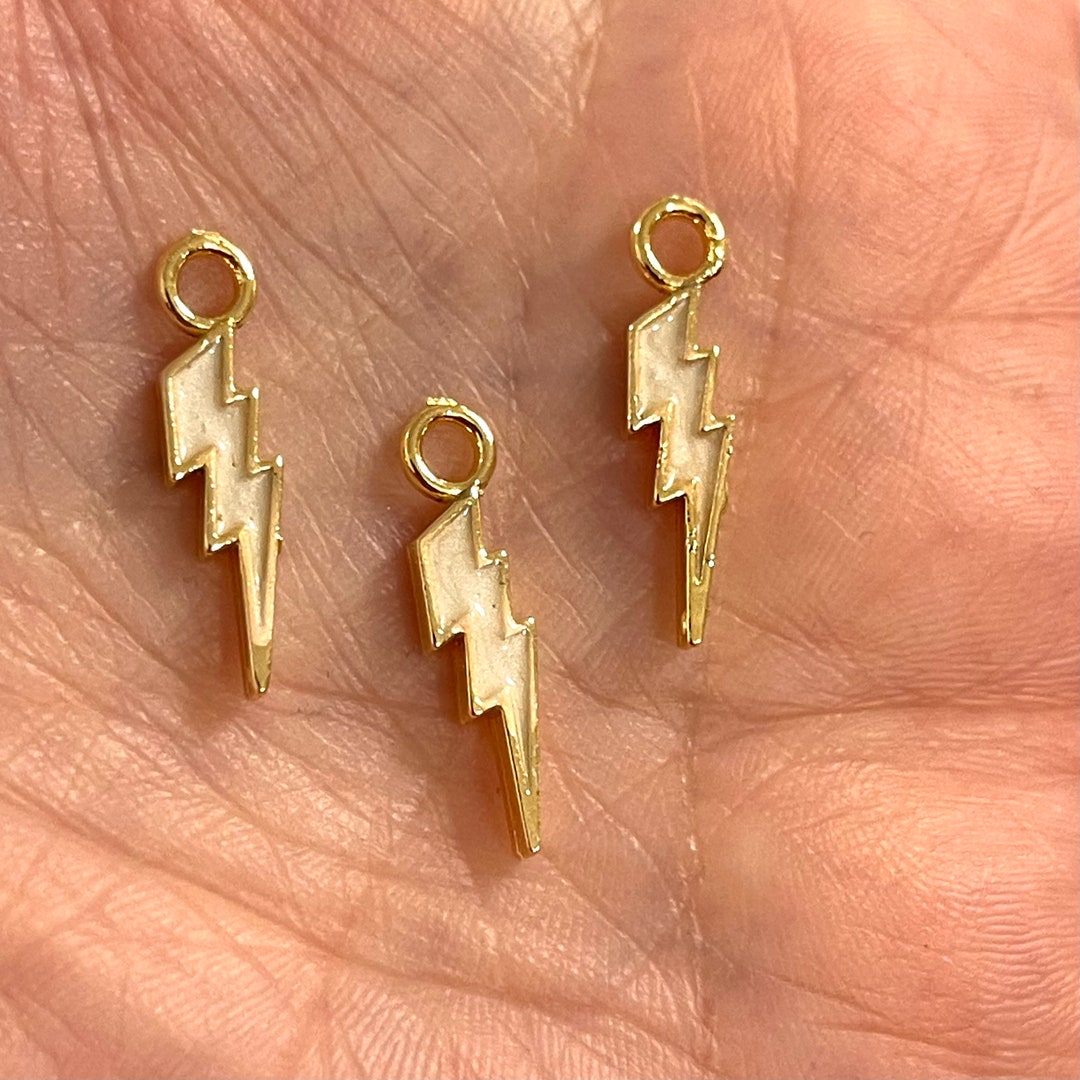 24kt Gold Plated Brass Lightning Charms, Gold Plated Ivory Enamelled ...