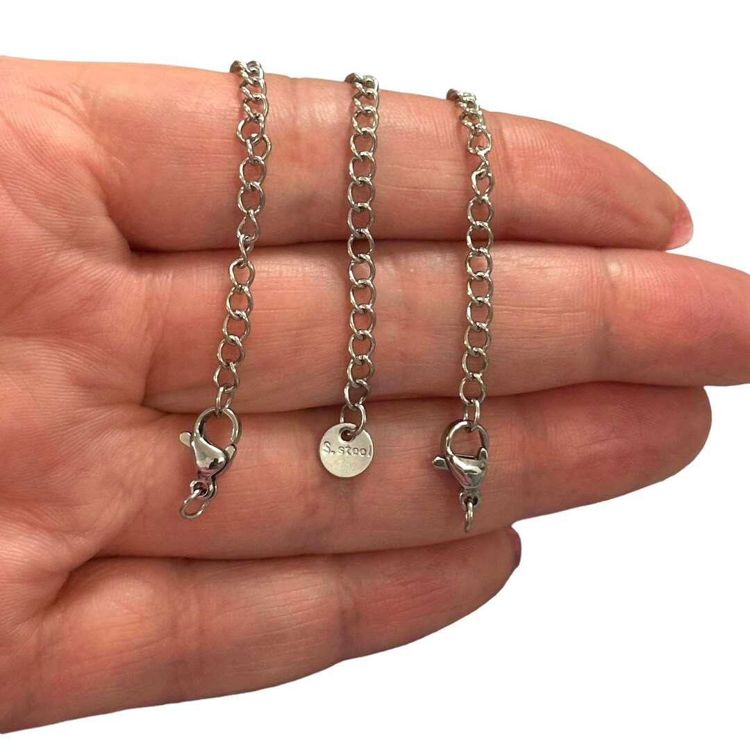 Stainless Steel 2 Inch Chain Extender With Lobster Clasp and Round Tag ...