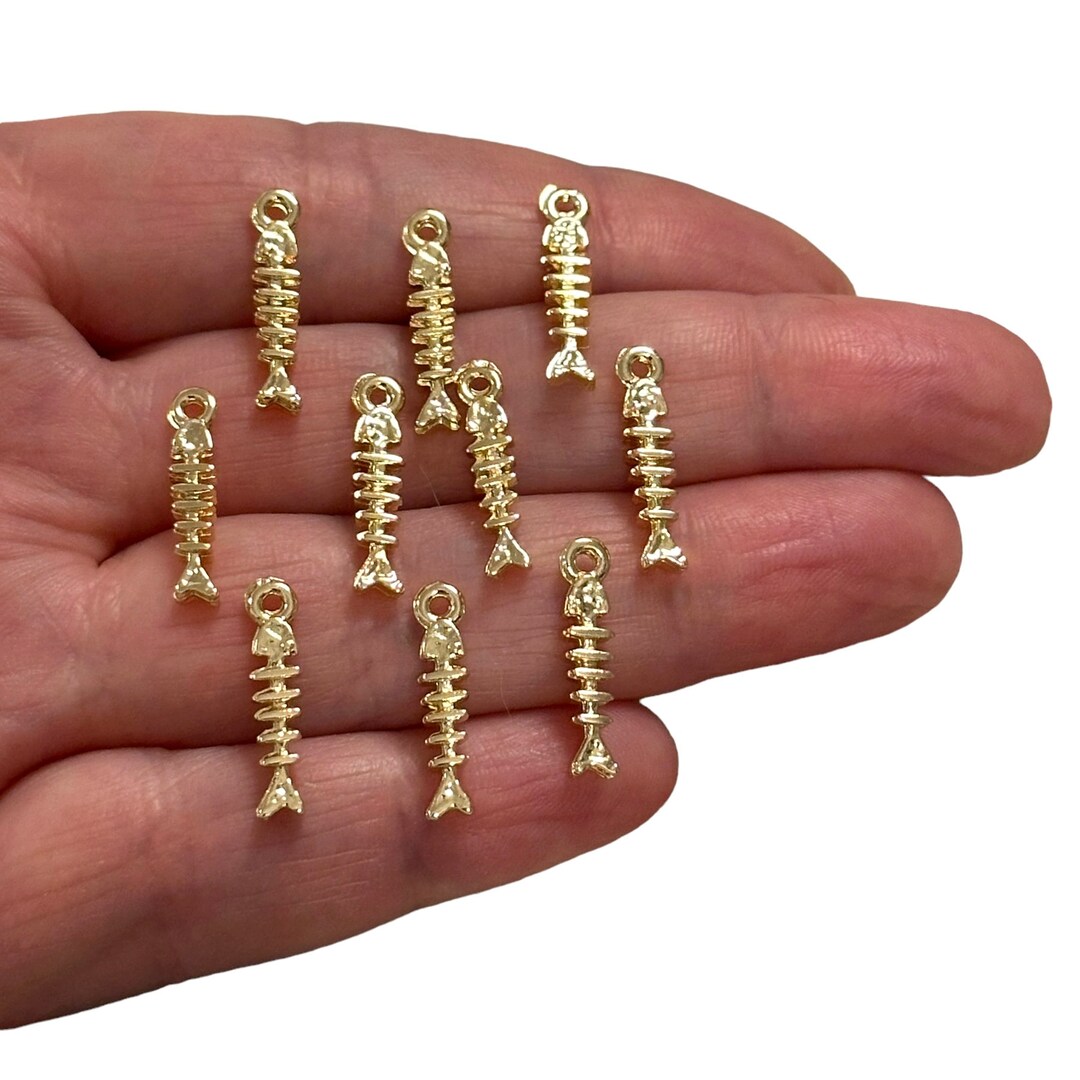 24kt Gold Plated Fish Bone Charms, Gold Under the Sea Charms, 10 Pcs in ...