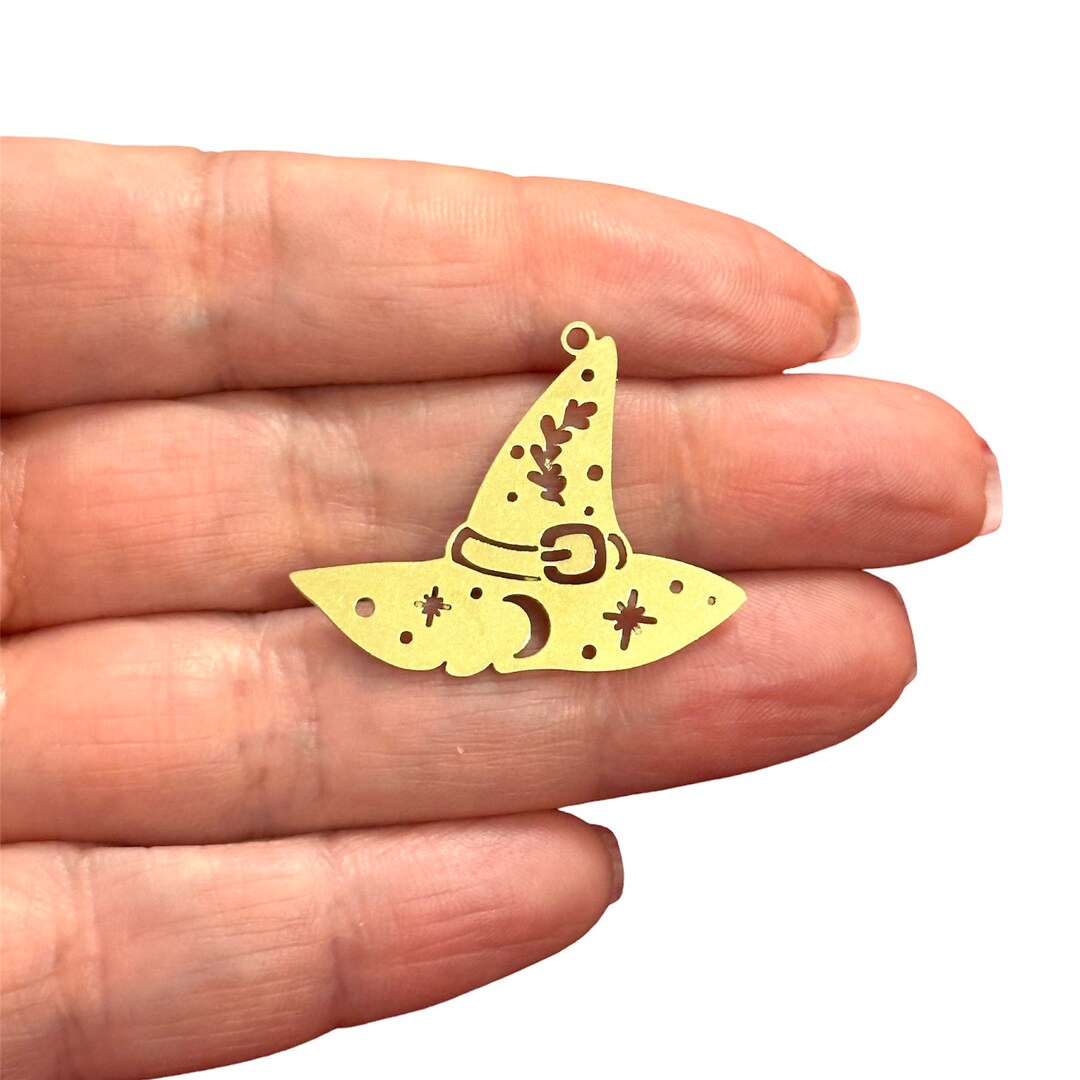 Raw Brass Witch Hat Charm, Laser Cut Witch Hat Charm - Etsy