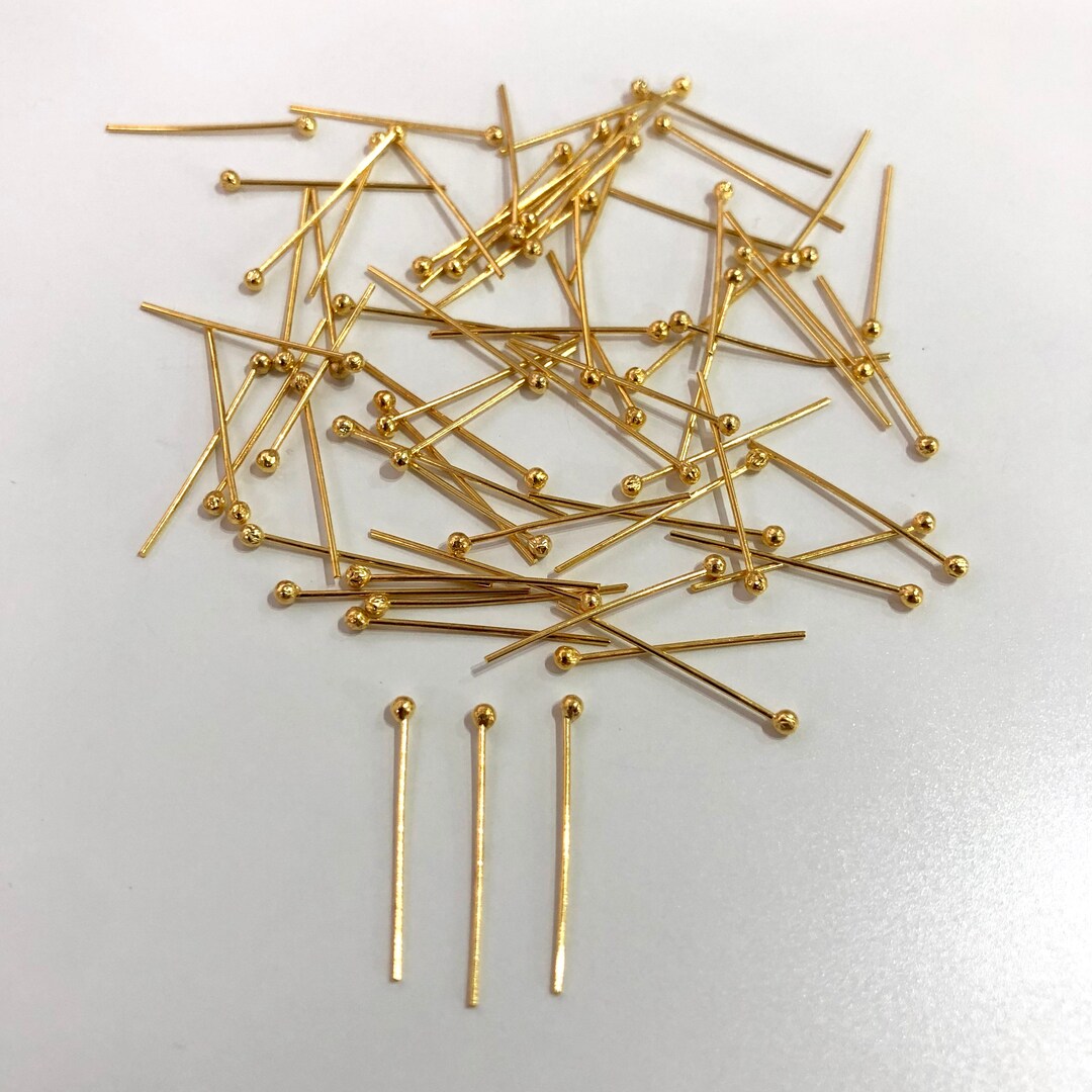 24kt Gold Plated Ballpoint Pins, Ball Headpins, 0.5mm by 40mm, 24kt ...