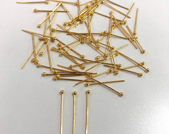 24kt Gold Plated Ballpoint Pins, Ball Headpins, 0.5mm by 40mm, 24kt ...