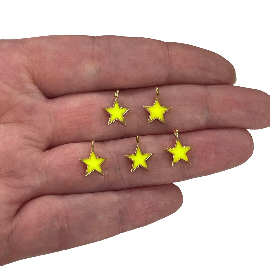 24kt Gold Plated Neon Yellow Enamelled Star Charms 5 Pcs in a - Etsy
