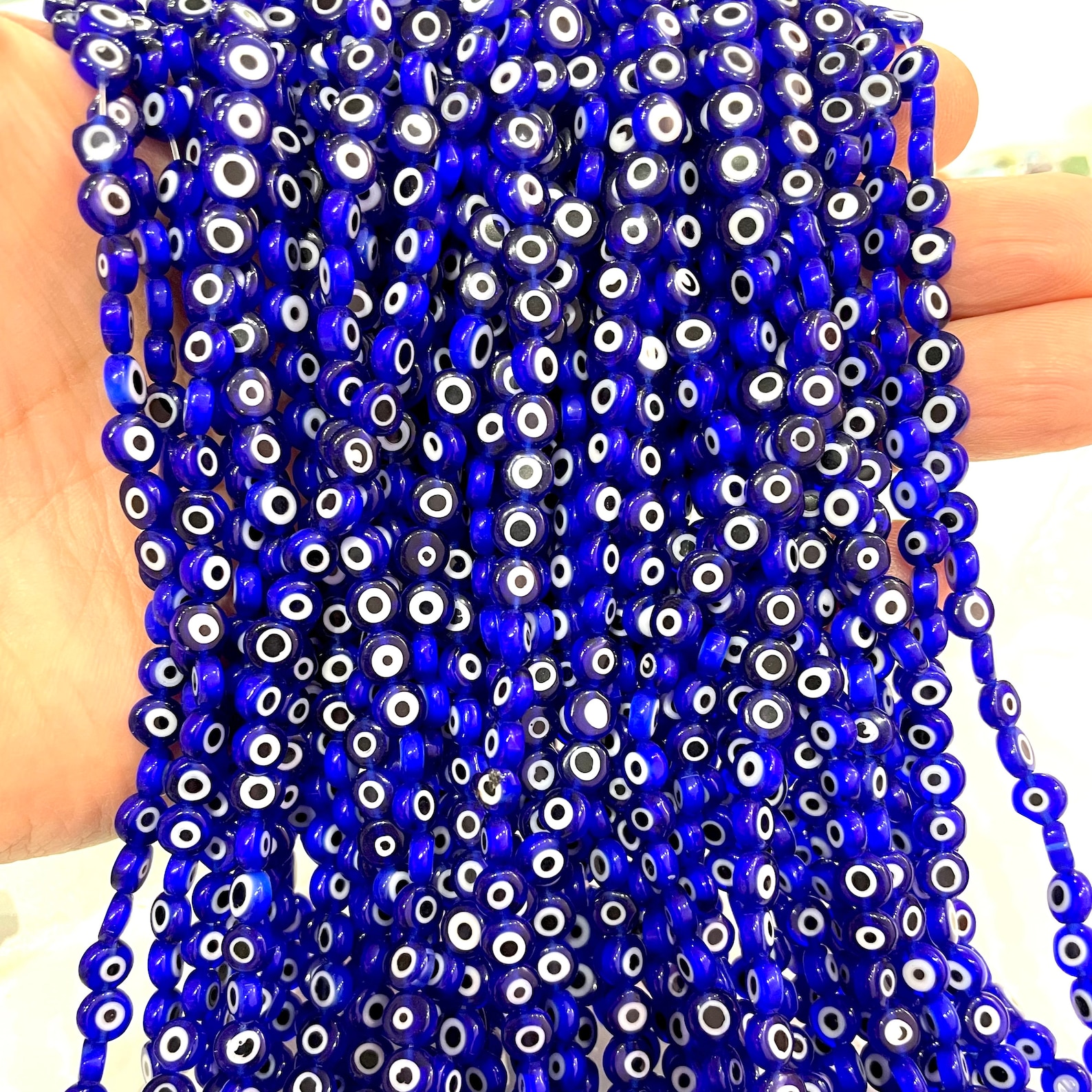 Evil Eye Beads Strand of 65 Flat Round 6mm Glass Beads - Etsy UK
