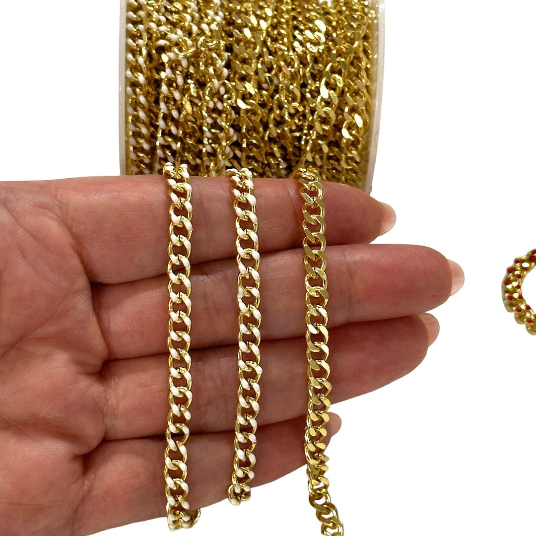 White Enamelled Gourmet Chain, 24kt Gold Plated Gourmet Chain, - Etsy