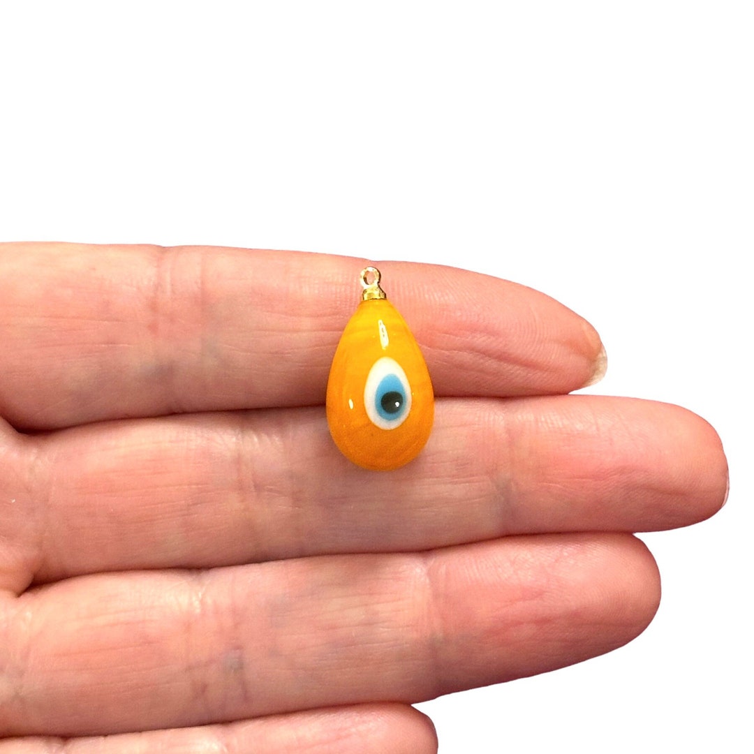 Hand Made Murano Glass Double Side Evil Eye Drop Charm With 24kt Gold ...