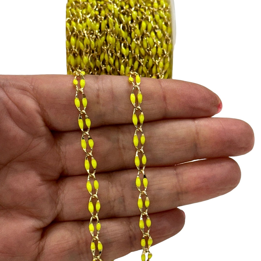 Neon Yellow Enamelled Gourmet Chain, 24kt Gold Plated Gourmet Chain, - Etsy