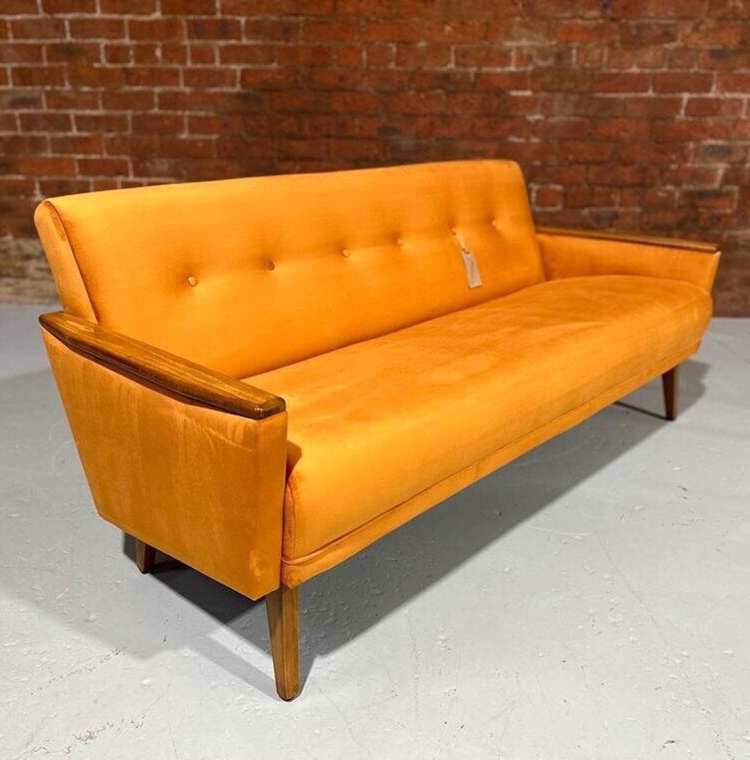 Mid century modern orange sofa store