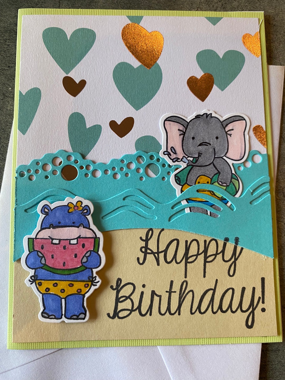 Happy Birthday Hippopotamus and Elephant at the Beach - Etsy Canada