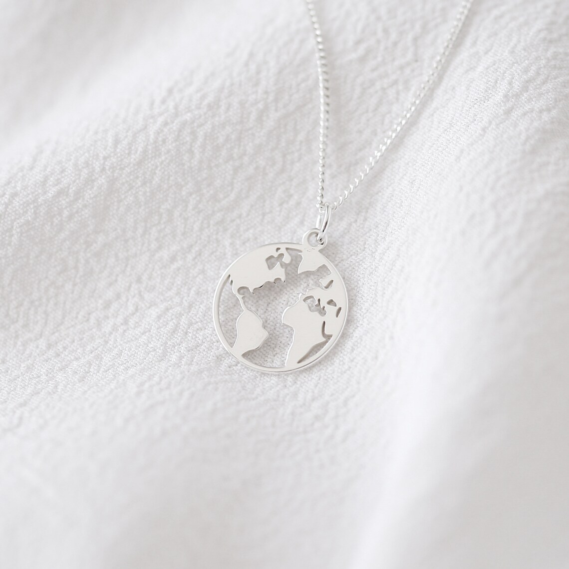 Map Necklace Sterling Silver World Map Pendant Travel | Etsy UK