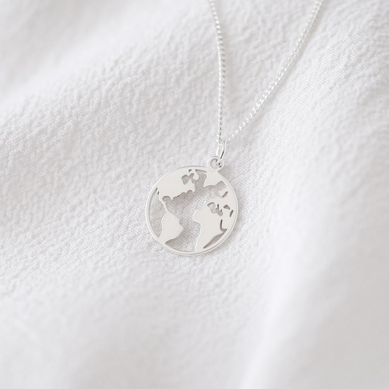 Map Necklace Sterling Silver World Map Pendant Travel | Etsy UK