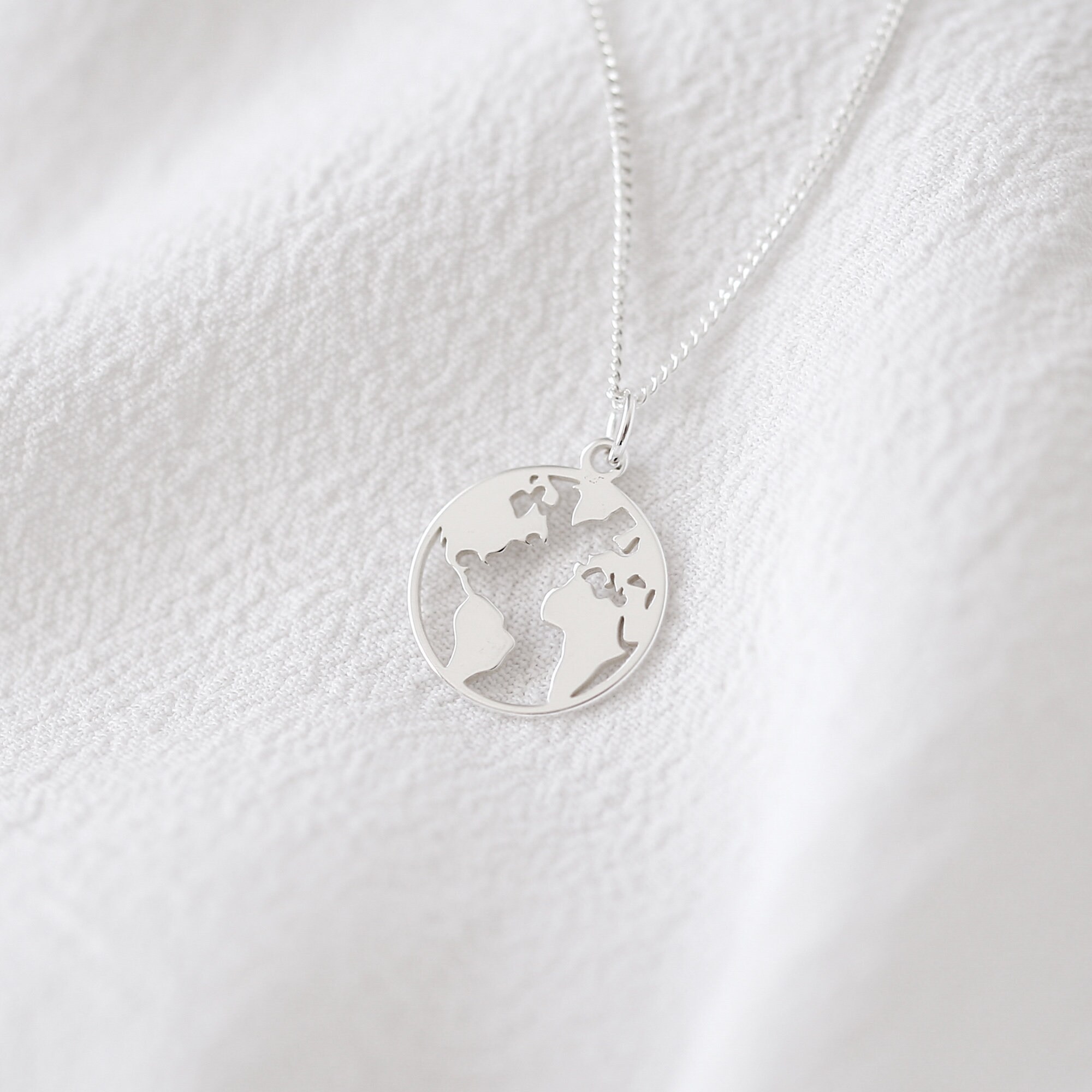 Map Necklace Sterling Silver World Map Pendant Travel | Etsy UK