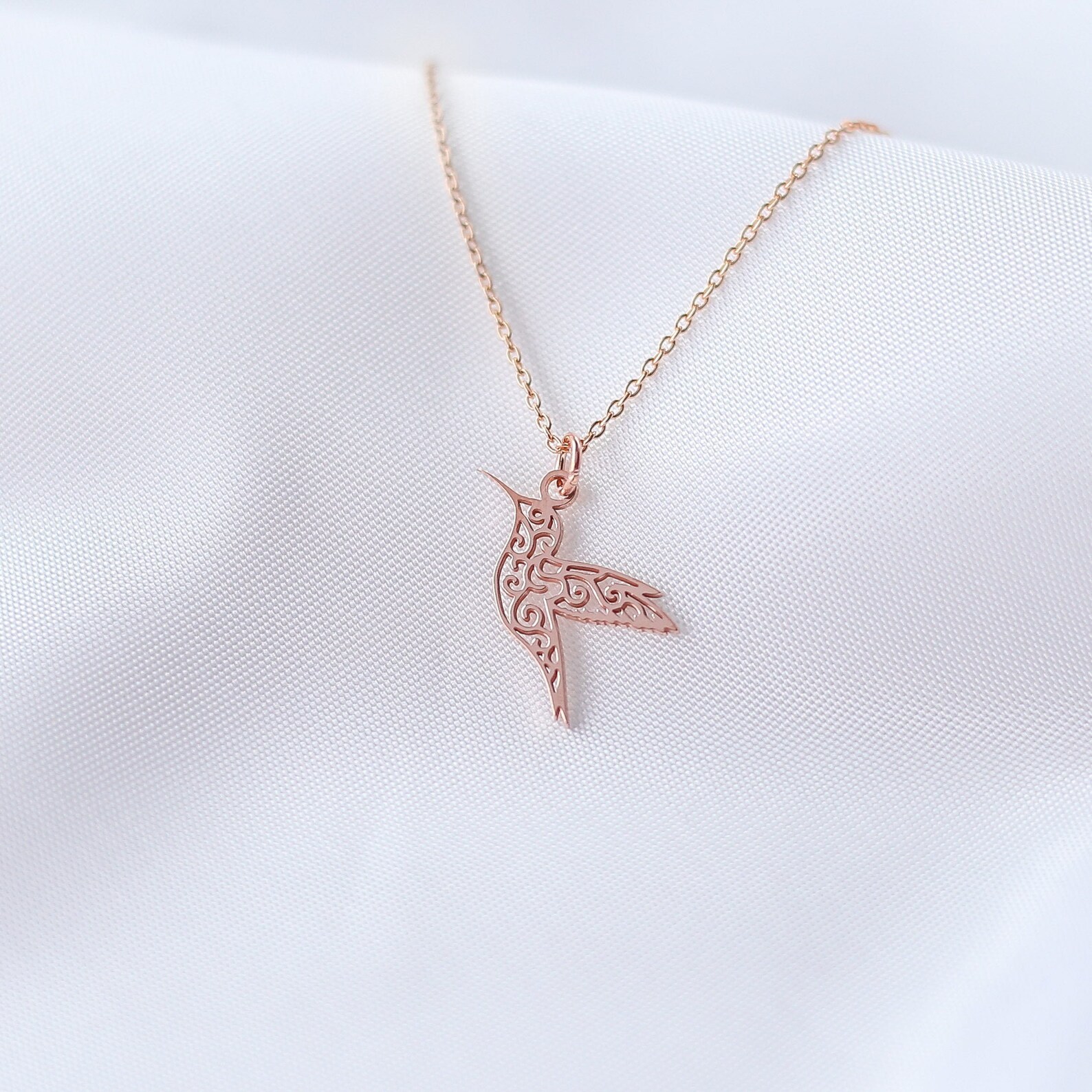 Hummingbird Necklace Rose Gold Hummingbird Gift Flying Bird - Etsy UK