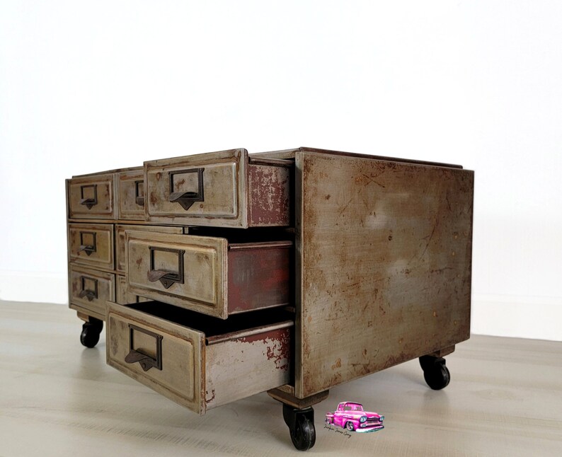 Vintage Metal Industrial Card Catalog Table With 9 Drawers,metal ...