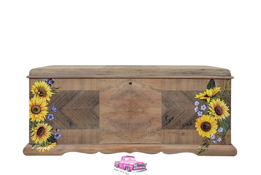 Restoration Hardware-style Cedar Chest With Sunflowers, Sunflower Trunk ...