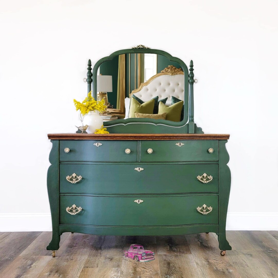 Antique Knapp Joint Green Vanity Dresser, Solid Wood Dresser.dresser ...