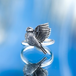 Flying Bird Ring - Sterling Silver Bird Ring - Cute Bird Ring - Sparrow Ring - Nature Inspired ...