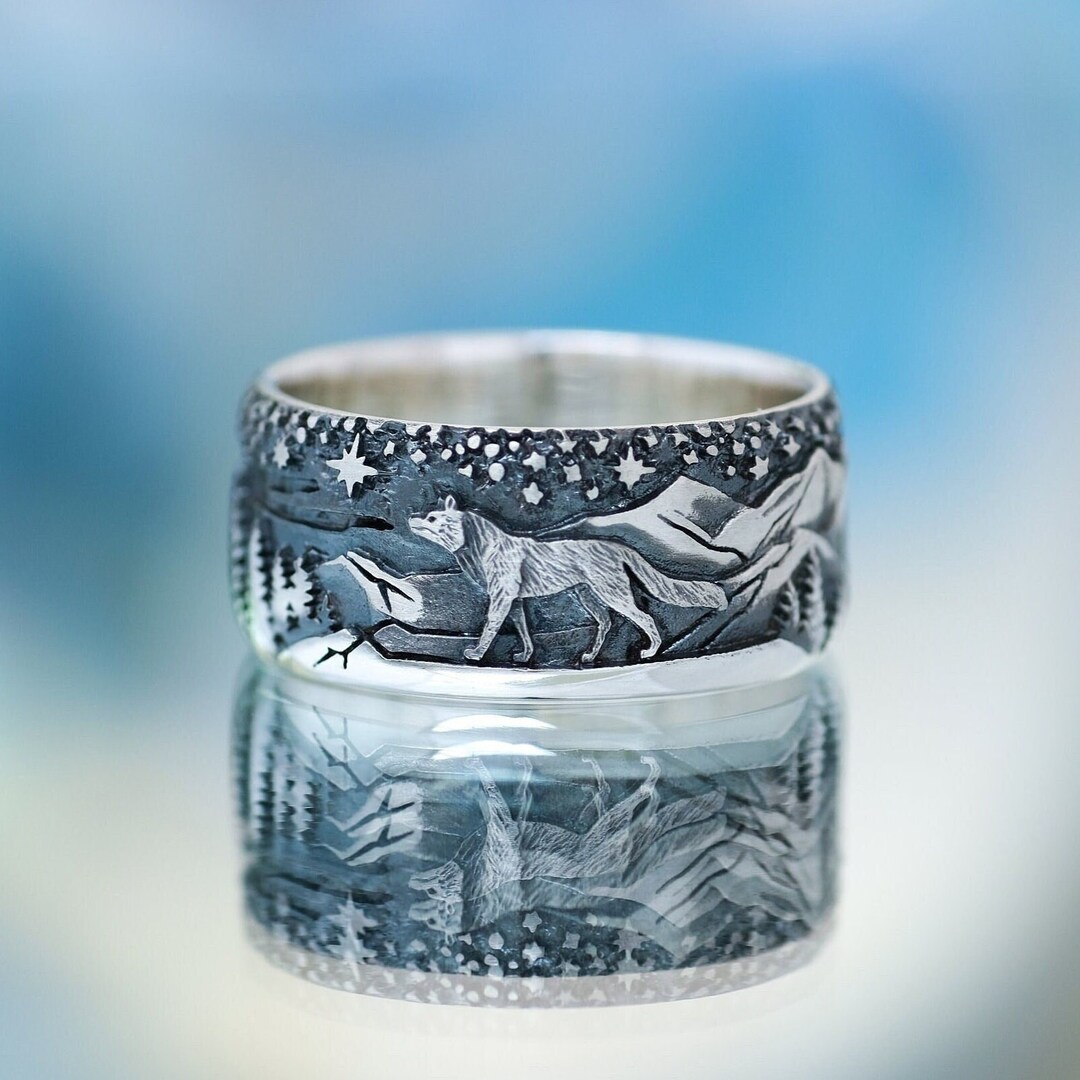 Animals Wedding Band Wolf Ring Brutal Men's Wolf Ring Mountain Ring - Etsy