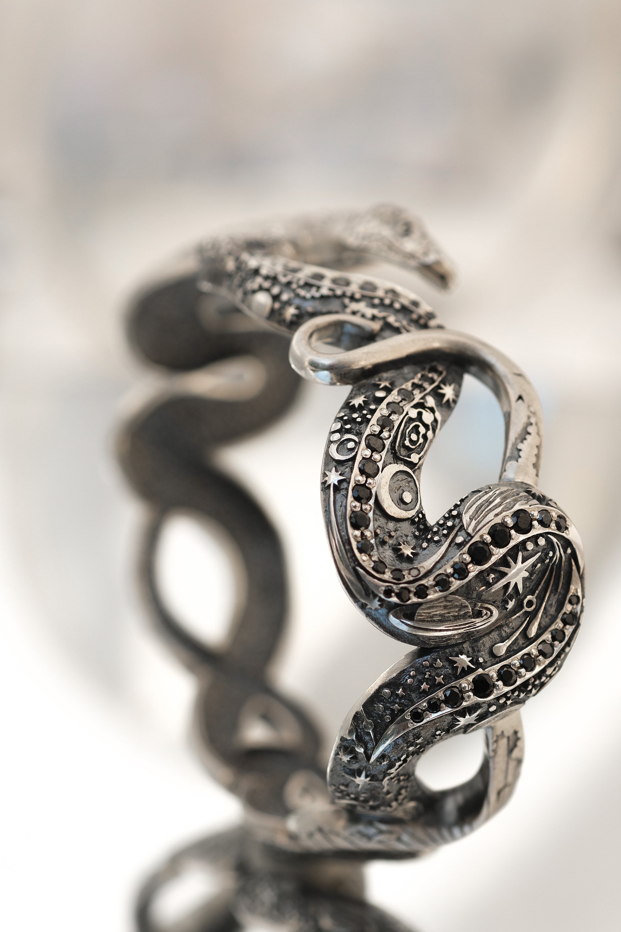 Metaphorical Snake Wrap Bangle - Sterling Silver Cuff Bangle - Double ...